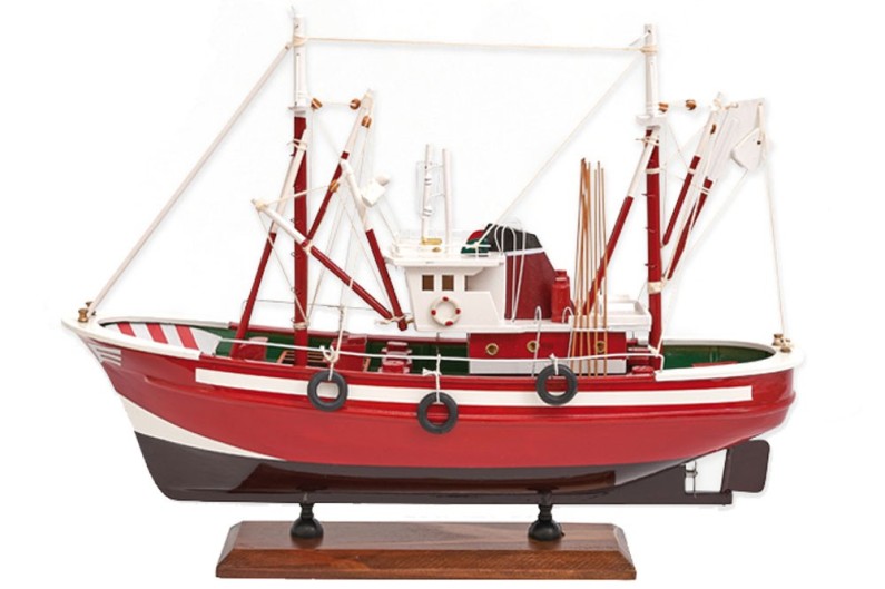 Thon bateau de pêche, avec des engins de pêche au thon. Color Rouge
